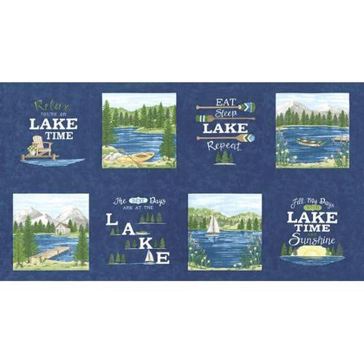 On Lake Time by Deb Strain - Deep Water Panel (24" x 44") — Gotham Quilts